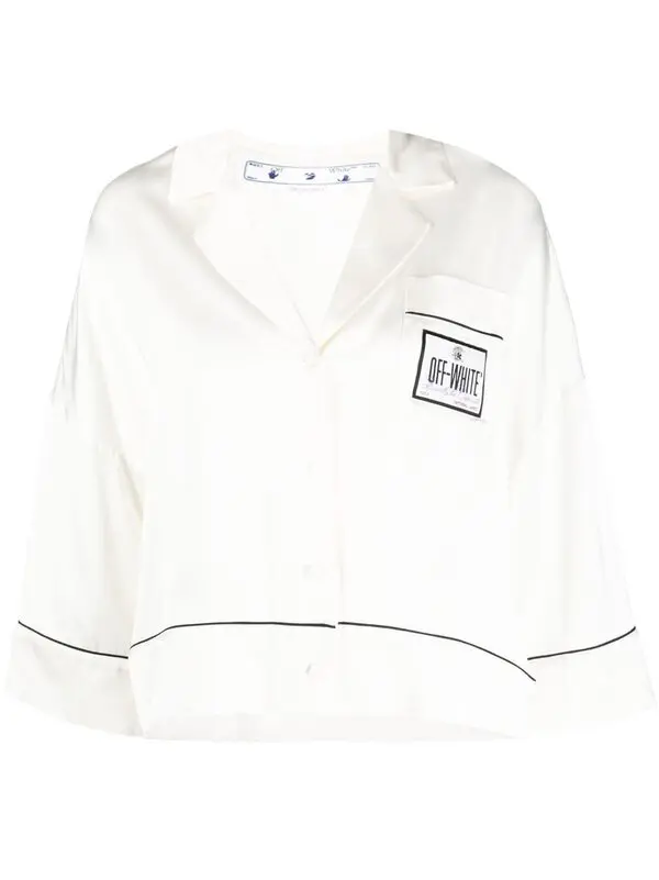 Off-White Satin Pajama Crop Shirt