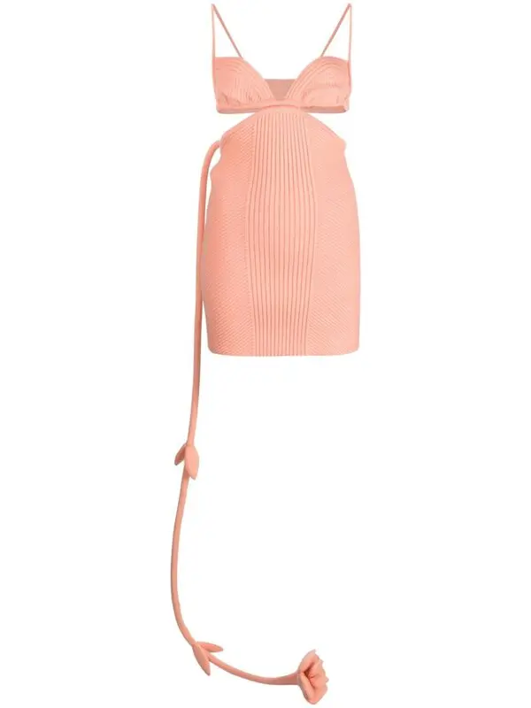 Off-White Flower Ribbon Ribbed Minidress