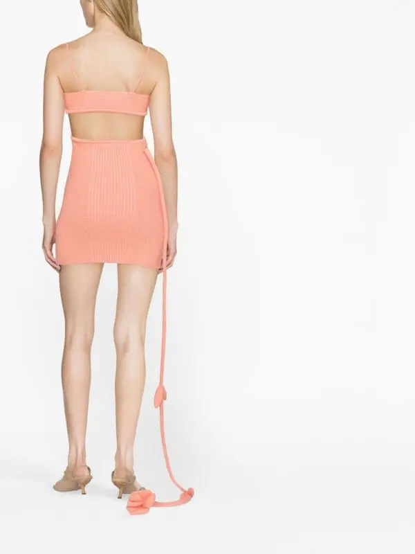 Off-White Flower Ribbon Ribbed Minidress
