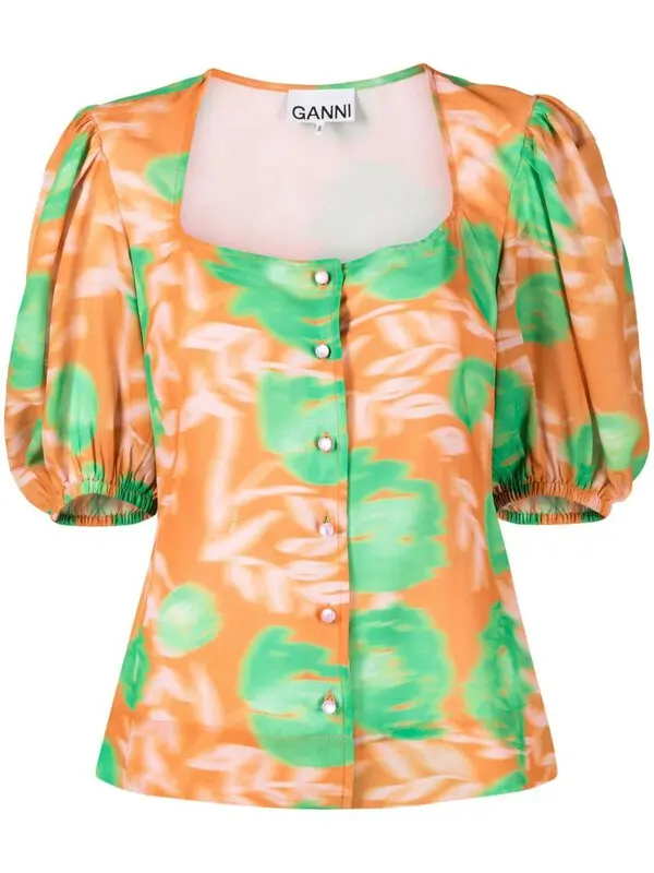 GANNI Floral-print Crepe Blouse