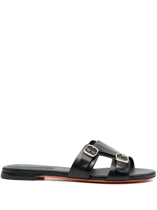 Santoni Double-strap Leather Sandals - Black