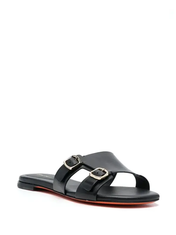 Santoni Double-strap Leather Sandals - Black