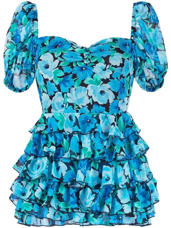 ROTATE BY BIRGER CHRISTENSEN Floral-print Ruffled Minidress - Blue