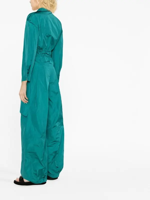 Alberta Ferretti Teal Taffeta Drawstring Waist Jumpsuit