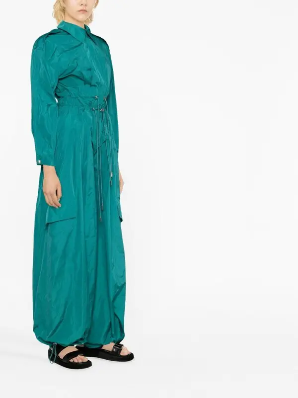 Alberta Ferretti Teal Taffeta Drawstring Waist Jumpsuit