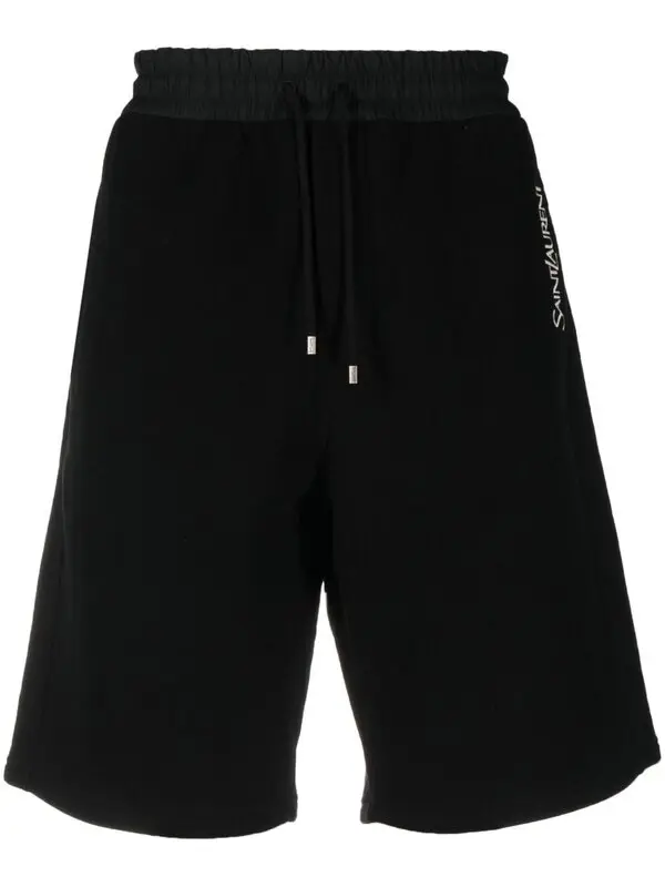 Saint Laurent Logo-embroidered Cotton Shorts - Black