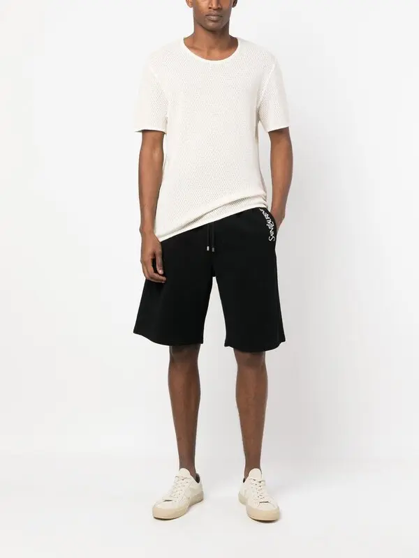 Saint Laurent Logo-embroidered Cotton Shorts - Black
