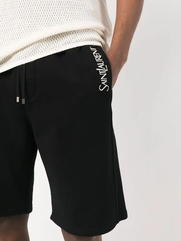 Saint Laurent Logo-embroidered Cotton Shorts - Black