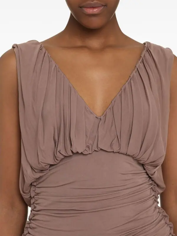 Saint Laurent Ruched V-neck Minidress - Pink