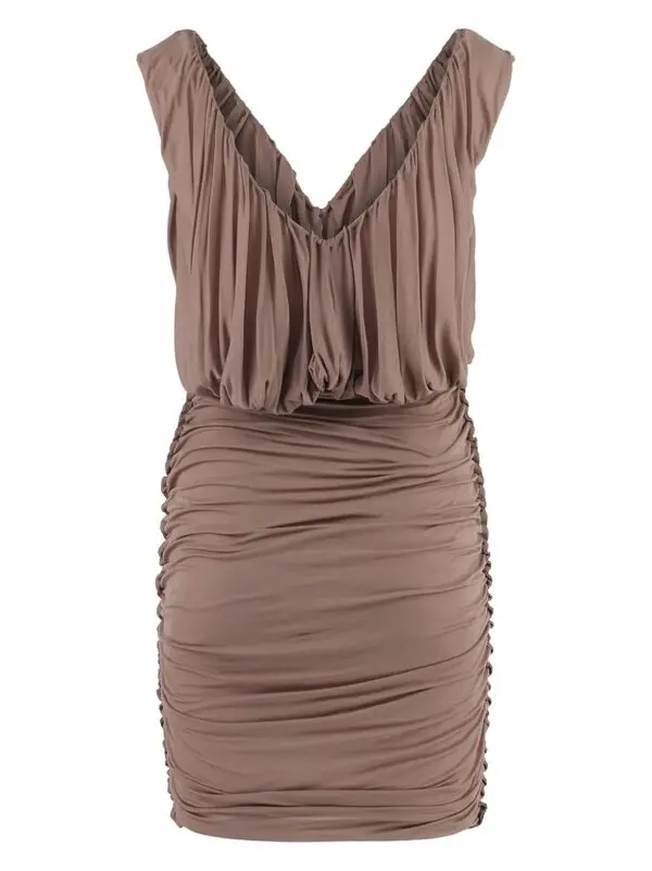 Saint Laurent Ruched V-neck Minidress - Pink