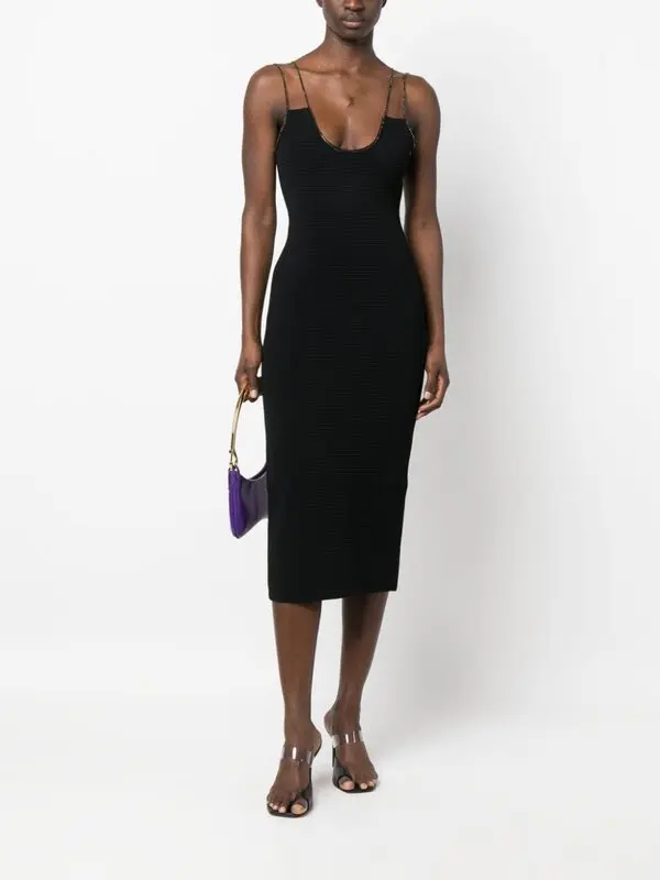 Herve Leger Ribbed Knit Crystal-embellished Midi Dress