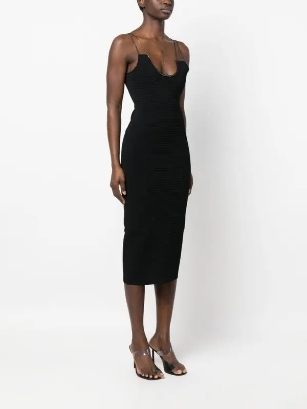 Herve Leger Ribbed Knit Crystal-embellished Midi Dress