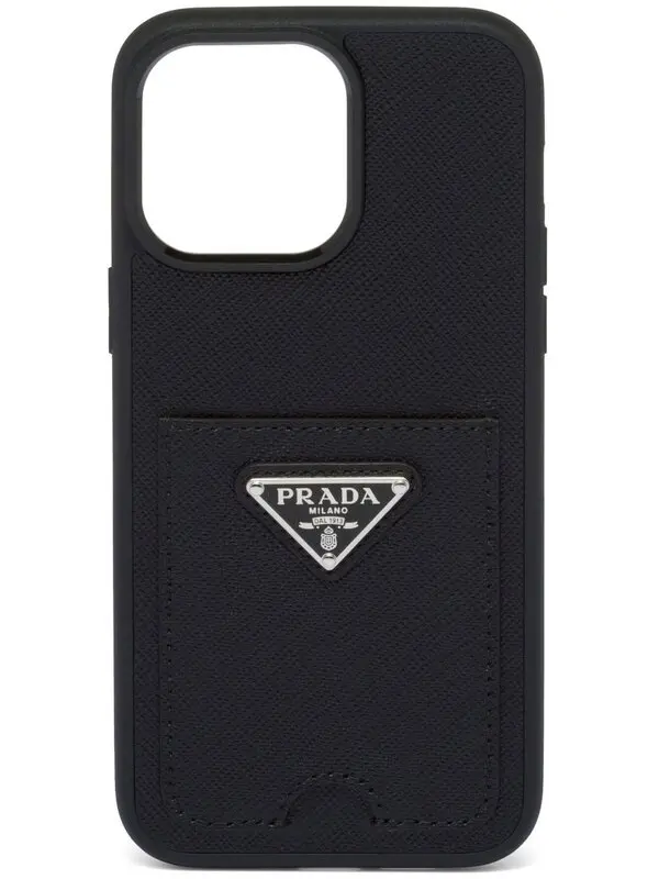 Prada Leather Iphone 14 Pro Max Case - Black | Editorialist