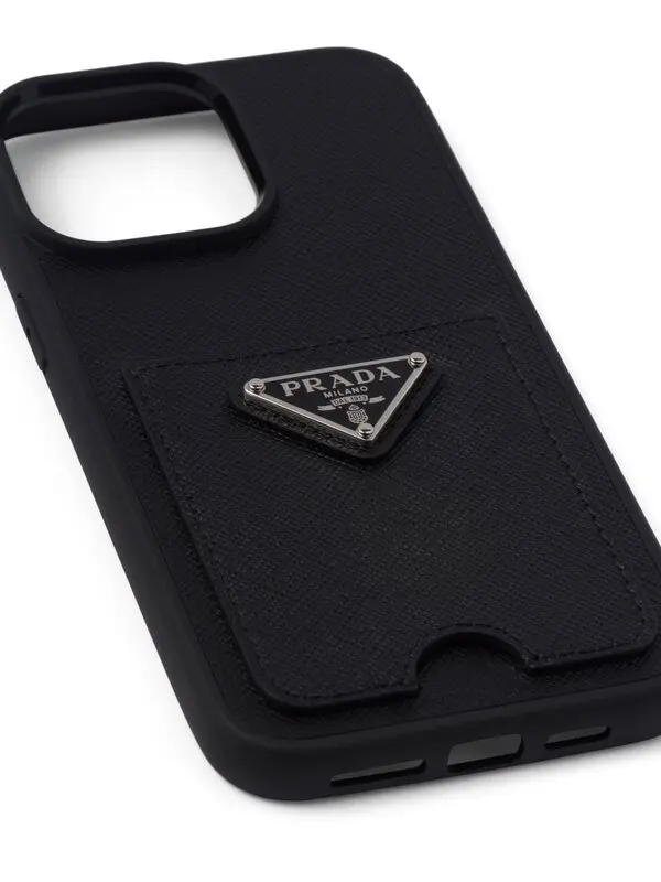 Prada Leather Iphone 14 Pro Max Case - Black | Editorialist