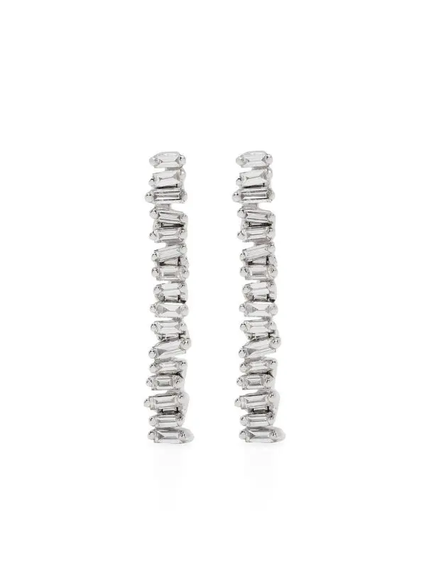 SUZANNE KALAN 18kt White Gold Linear Baby Tennis Diamond Earrings - Silver