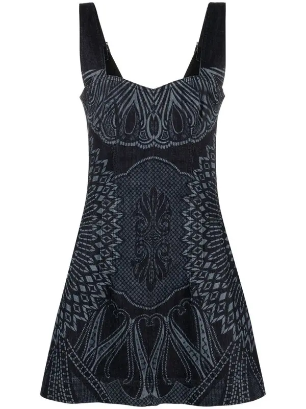 Alberta Ferretti Geometric Print Stretch-cotton Denim Dress - Blue