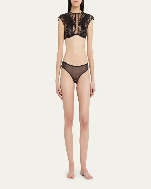 LIVY Tiger-embroidered Mesh Briefs