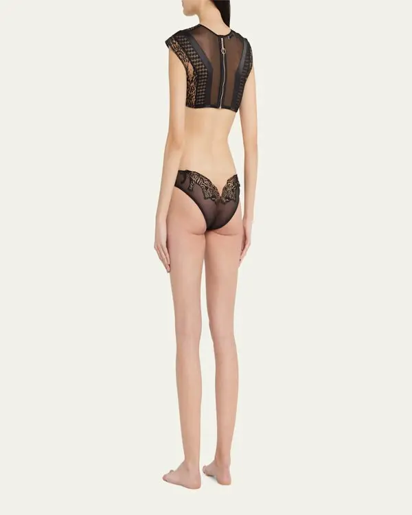 LIVY Tiger-embroidered Mesh Briefs