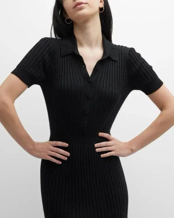 Gabriela Hearst Amor Ribbed Polo Dress - Black