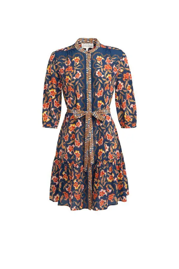 saloni tyra silk dress Saloni Tyra Mini Dress Silk Tropical Floral Pink Striped Patchwork Belted  US 6