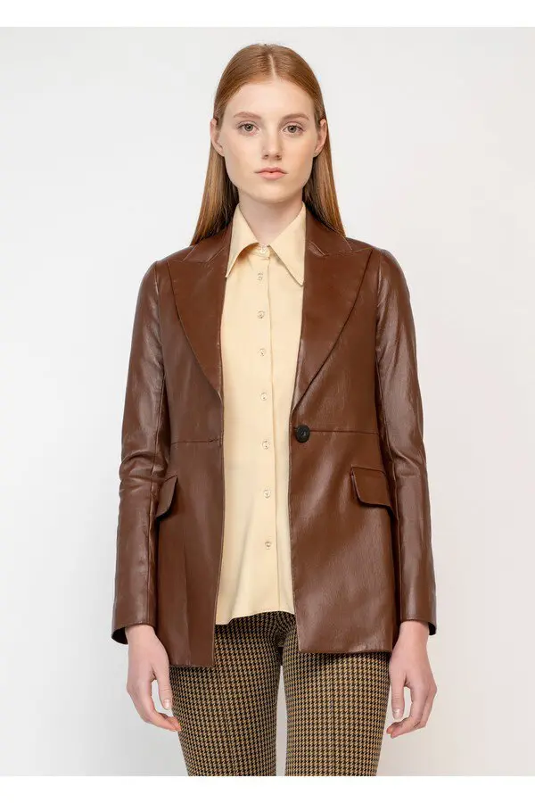 Rosetta Getty Peak Lapel Leather Jacket - Natural