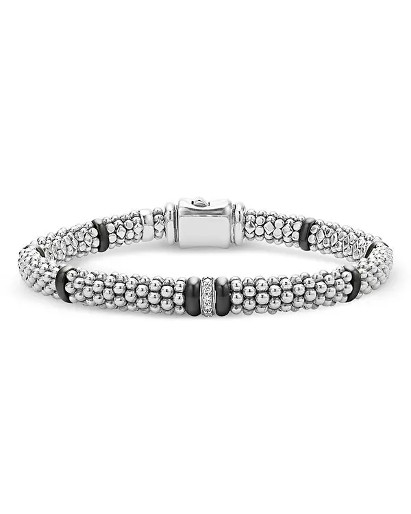 Lagos Diamond Black Caviar Bracelet - Black/silver