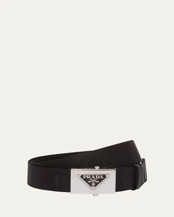 Prada Triangle Logo Nylon Belt - Nero
