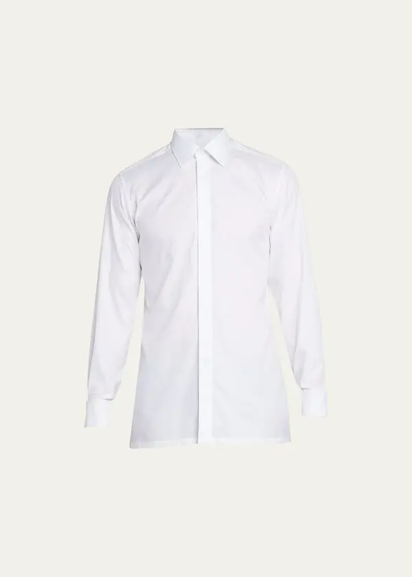Charvet Slim Fit Covered Placket Dress Shirt - White