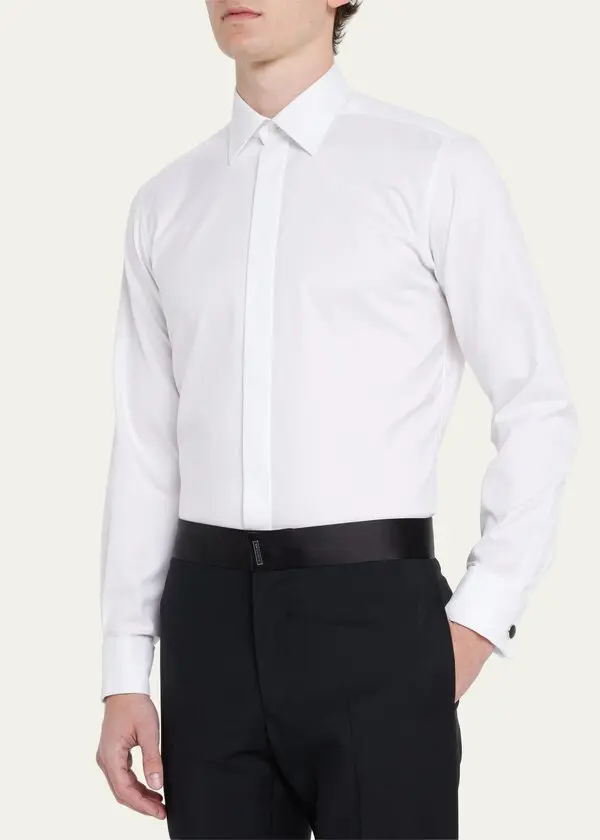 Charvet Slim Fit Covered Placket Dress Shirt - White
