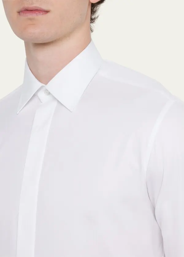 Charvet Slim Fit Covered Placket Dress Shirt - White