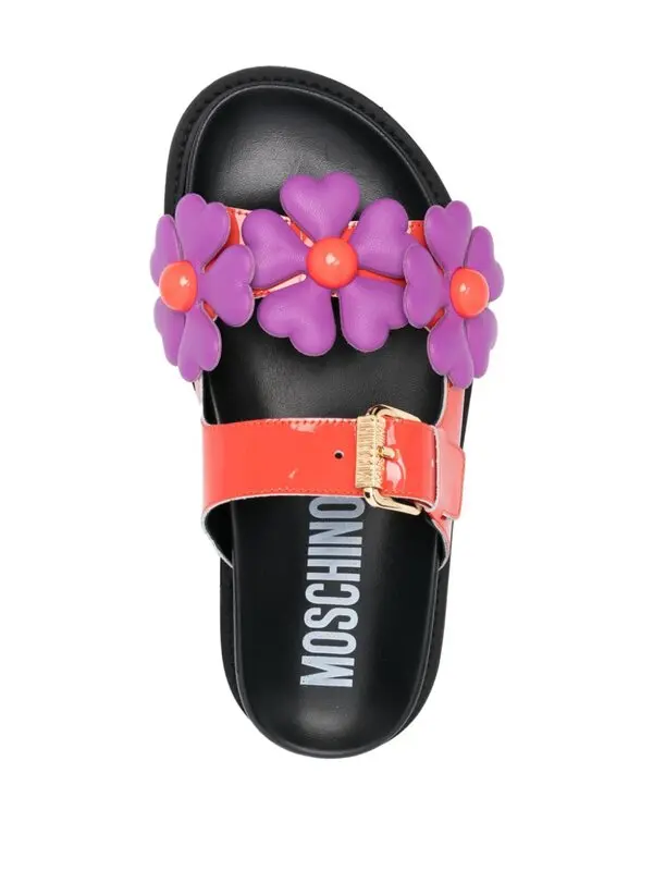 Moschino Floral-Applique Detail Sandals In Red - 50% Off