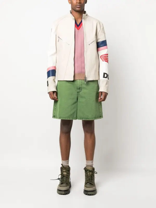 Dsquared2 Leather Biker Jacket With Logo Patch