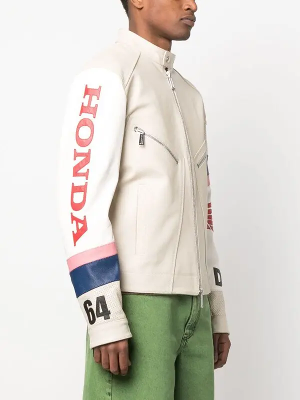 Dsquared2 Leather Biker Jacket With Logo Patch