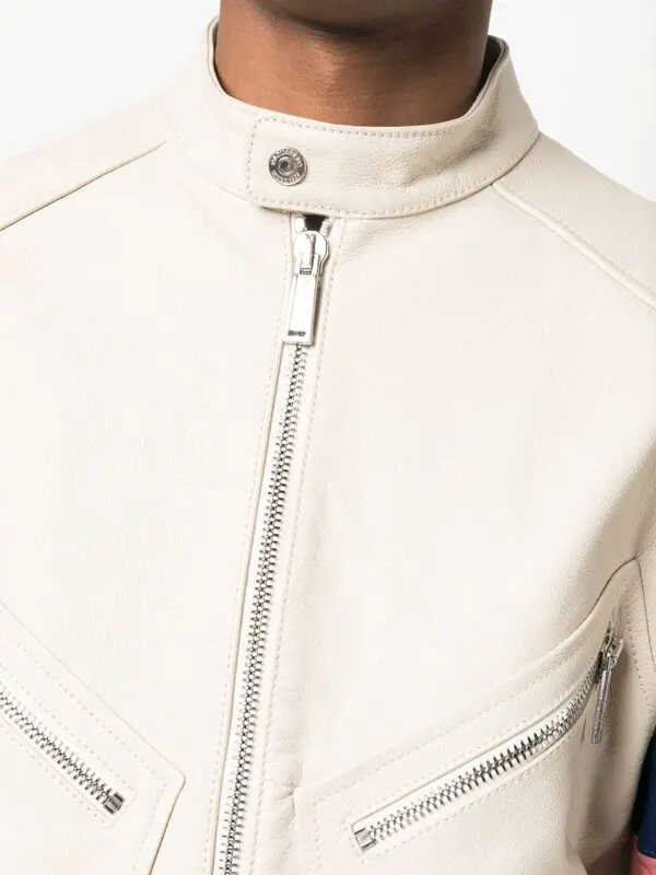 Dsquared2 Leather Biker Jacket With Logo Patch
