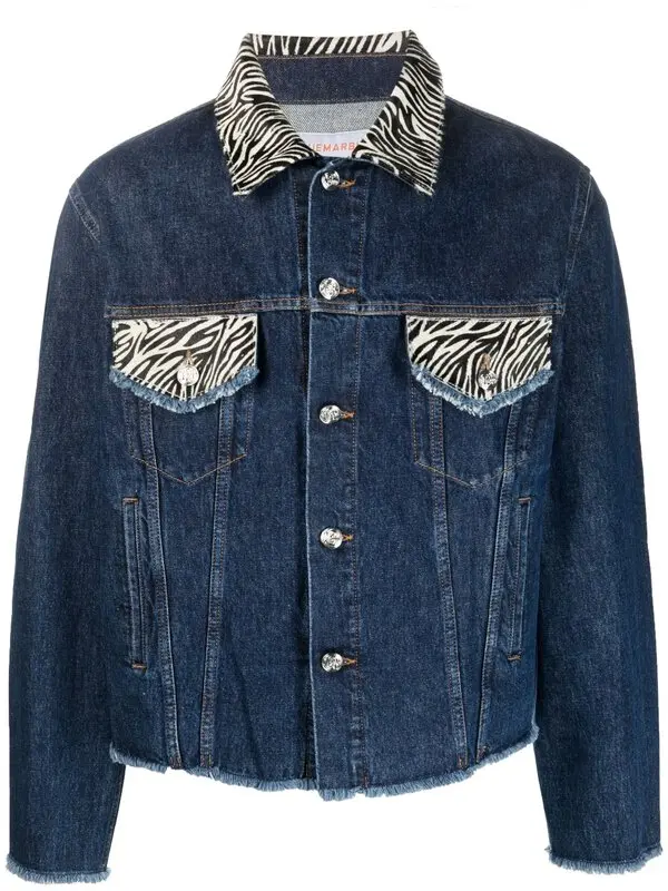 Bluemarble Marble Zebra Print-Detailing Denim Jacket In Blue - 41