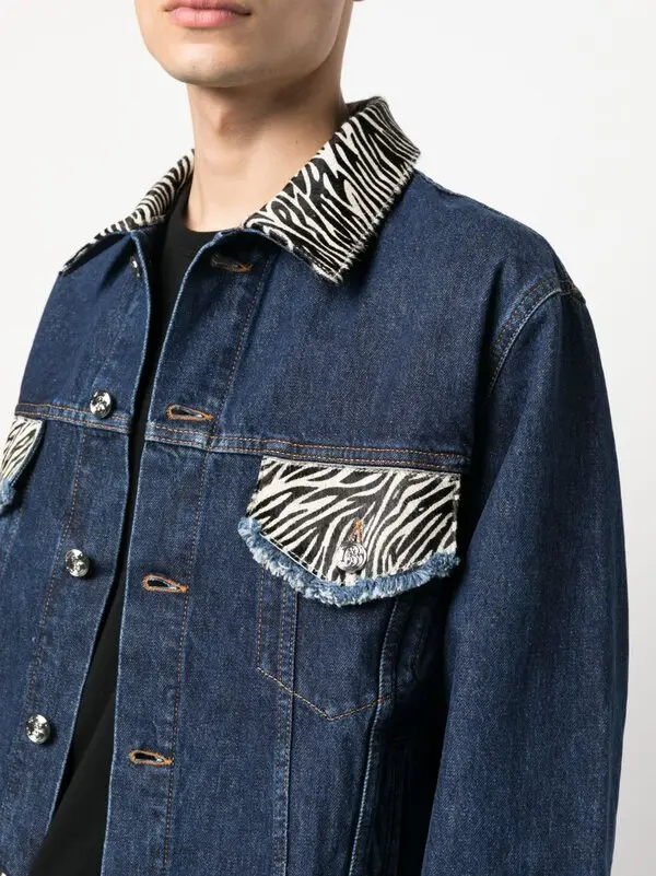 Bluemarble Marble Zebra Print-Detailing Denim Jacket In Blue - 41