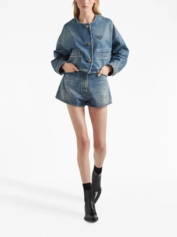 Prada Triangle-logo Denim Blouson Jacket