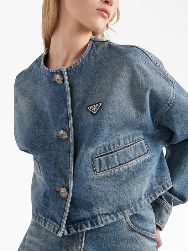 Prada Triangle-logo Denim Blouson Jacket