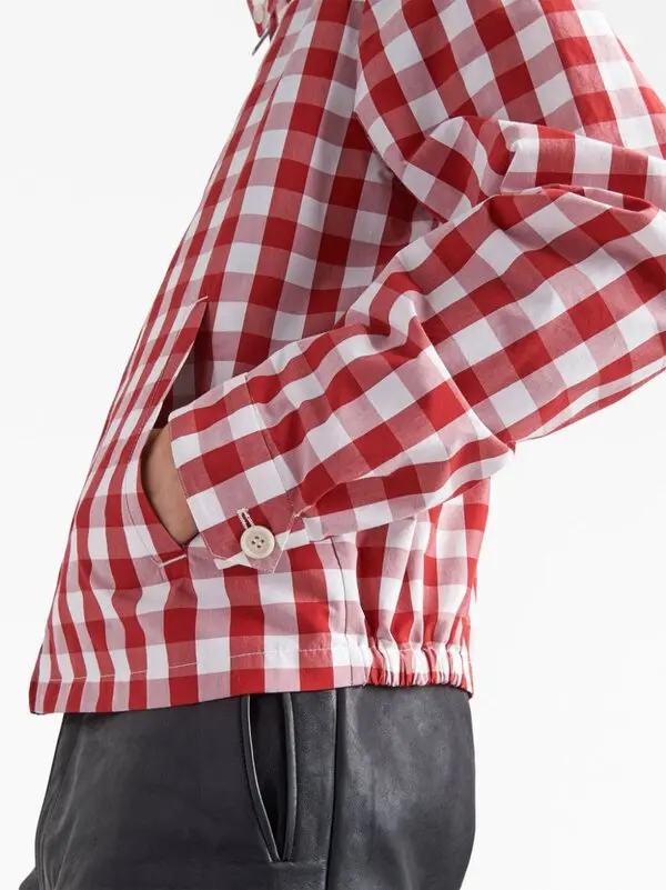 Prada Gingham Check Zip-Up Jacket - Red | Editorialist