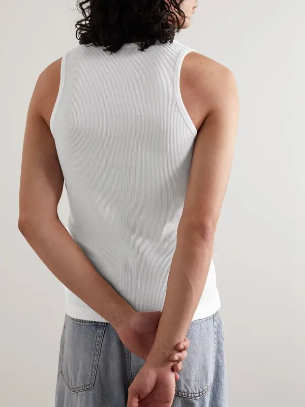 Loewe Logo-Embroidered Ribbed Tank Top In White - 40% Off