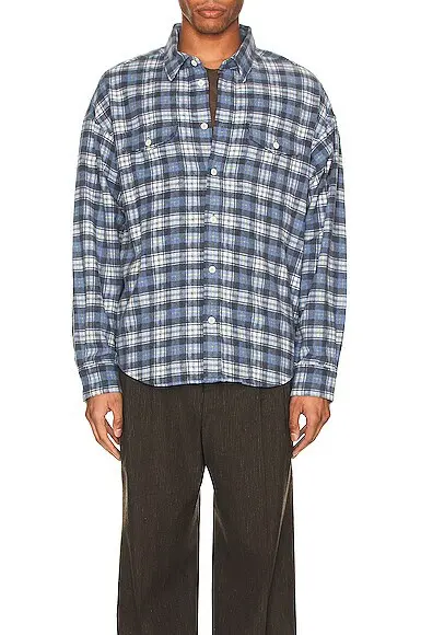 Visvim Pioneer Khadi Check Long Sleeve Shirt In Blue - Navy