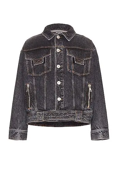 Balmain Velcro Oversized Denim Jacket In Black