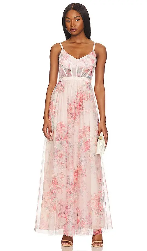Bcbgmaxazria Long Evening Dress In Apricot Blush 64% Off