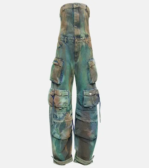 THE ATTICO Strapless Cargo Denim Jumpsuit