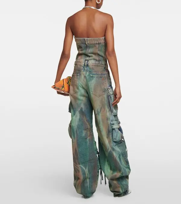THE ATTICO Strapless Cargo Denim Jumpsuit