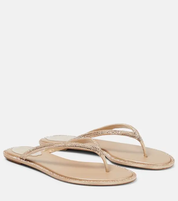 Rene Caovilla Diana Embellished Thong Sandals - Beige
