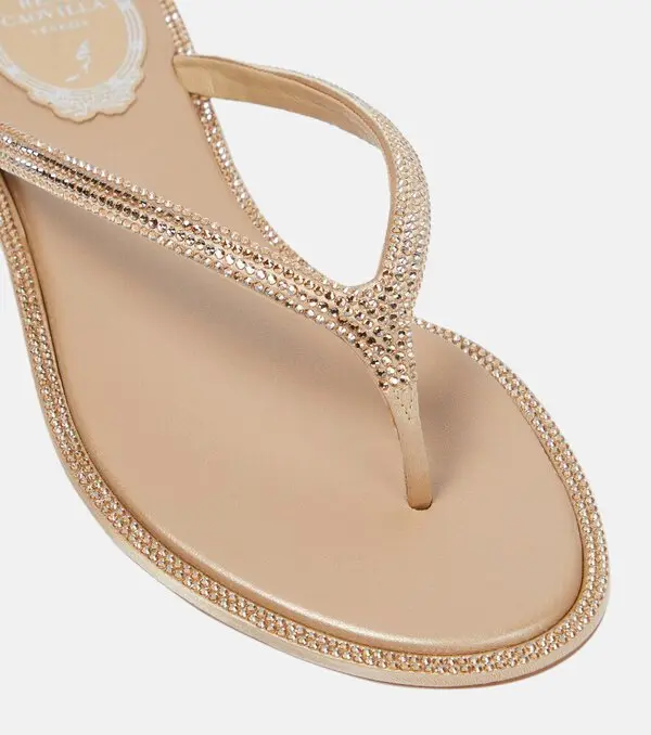 Rene Caovilla Diana Embellished Thong Sandals - Beige