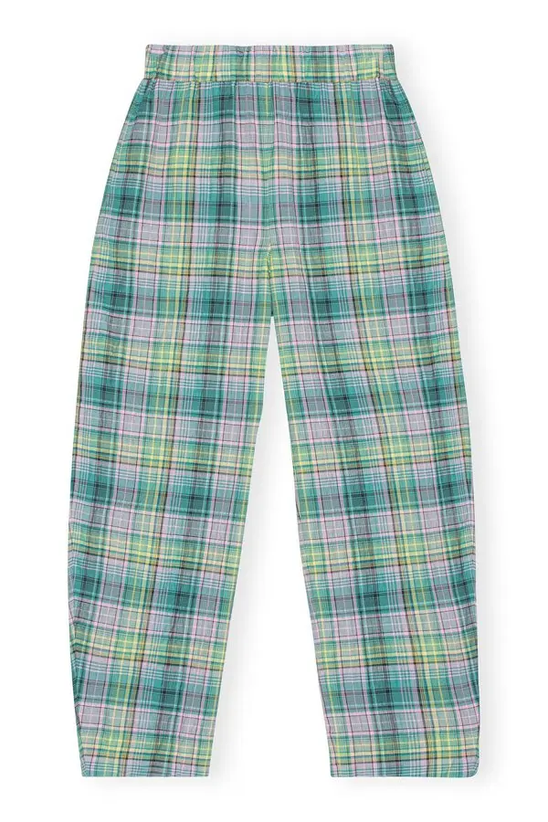GANNI Seersucker Check Elasticated Pants - Lagoon
