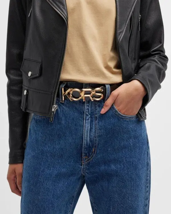 Michael Kors Logo Patent Leather Belt - Black Silver