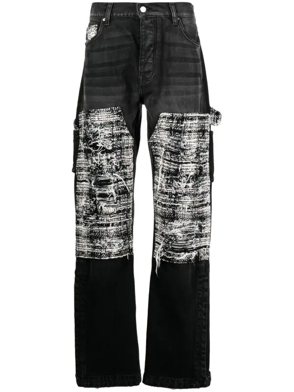 Amiri Tweed Paneling Distressed Jeans